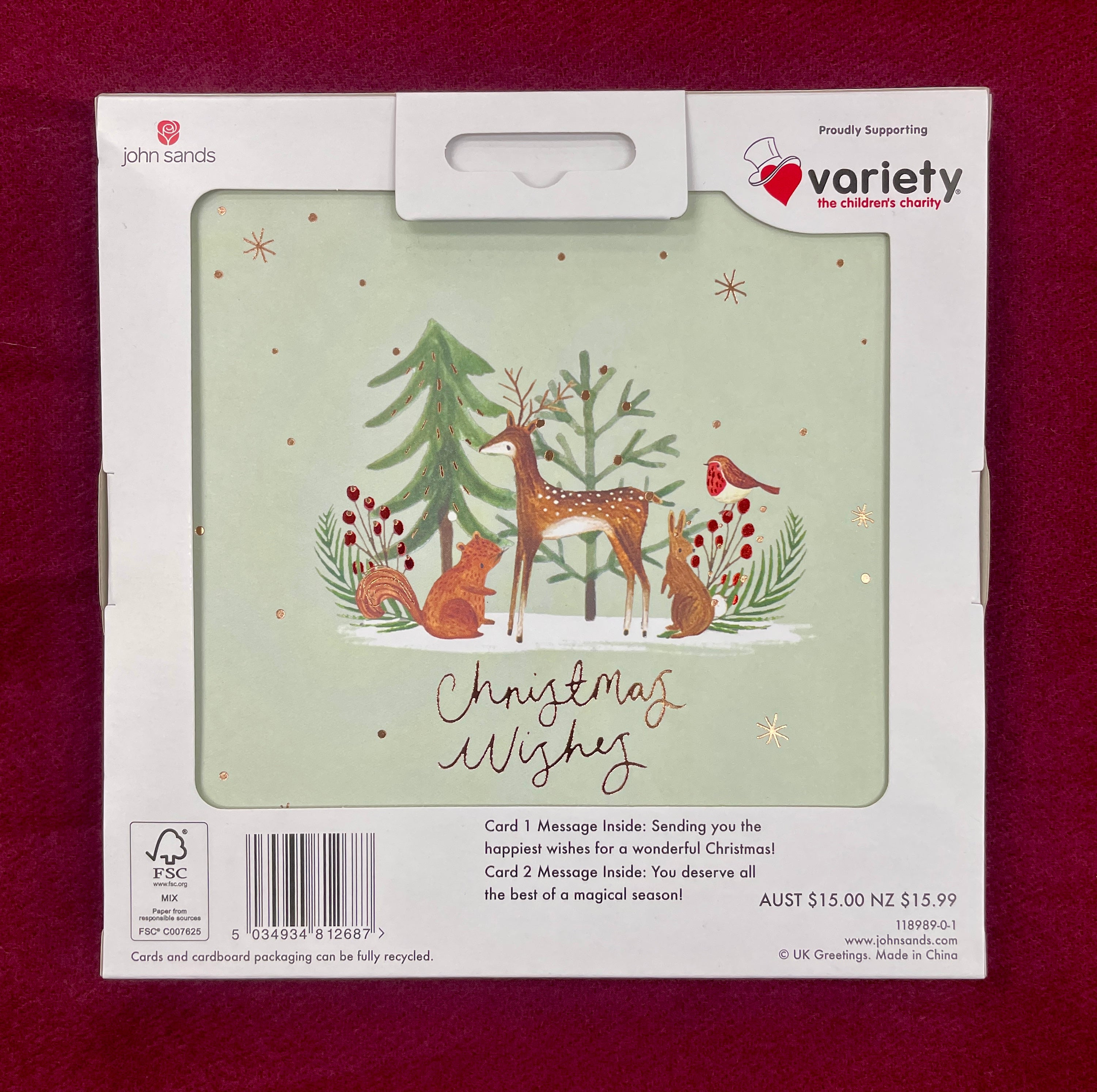 John Sands Christmas Cards - Woodland Wishes Pack (10 Cards, 2 Designs ...